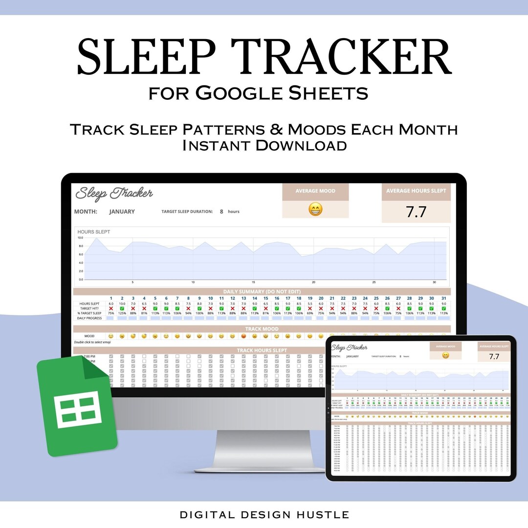 Sleep Tracker Google Sheets, Sleep Tracker Spreadsheet, Mood Tracker Google Sheets, Mood Tracker ...