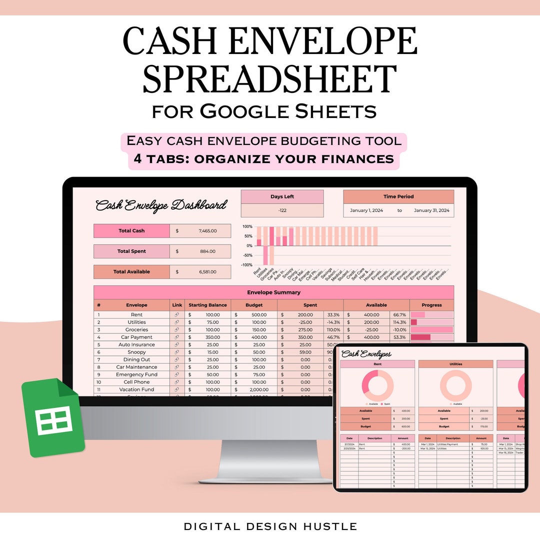 Cash Envelope Spreadsheet, Budget Spreadsheet Cash Envelope,cash ...