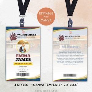 Student ID Card Template, ID Badge Canva Template, Employee ID Badge ...