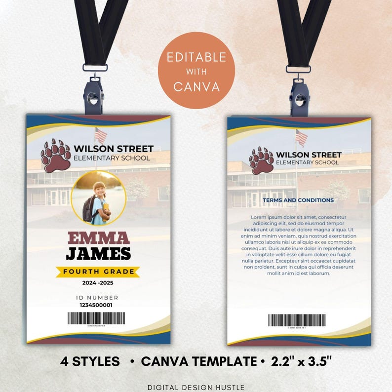 Student ID Card Template, ID Badge Canva Template, Employee ID Badge ...