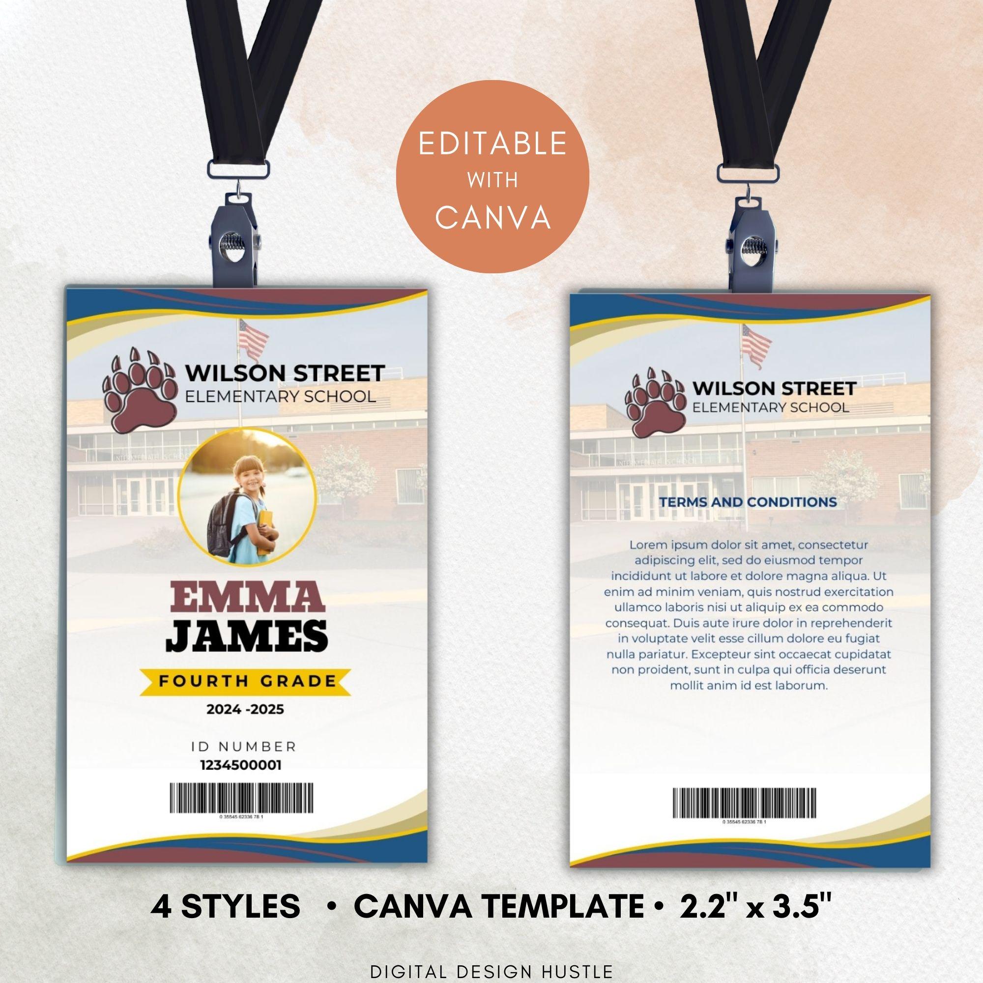 Student ID Card Template, ID Badge Canva Template, Employee ID Badge Editable Badge,teacher Id ...