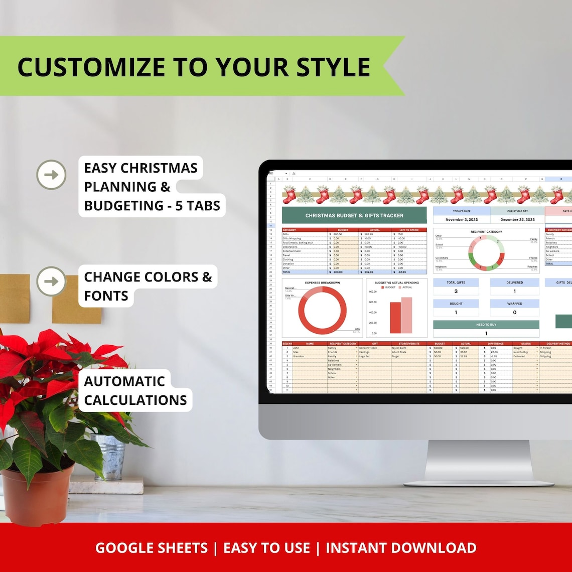 Christmas Planner Spreadsheet Google Sheets, Christmas Gift Spreadsheet ...