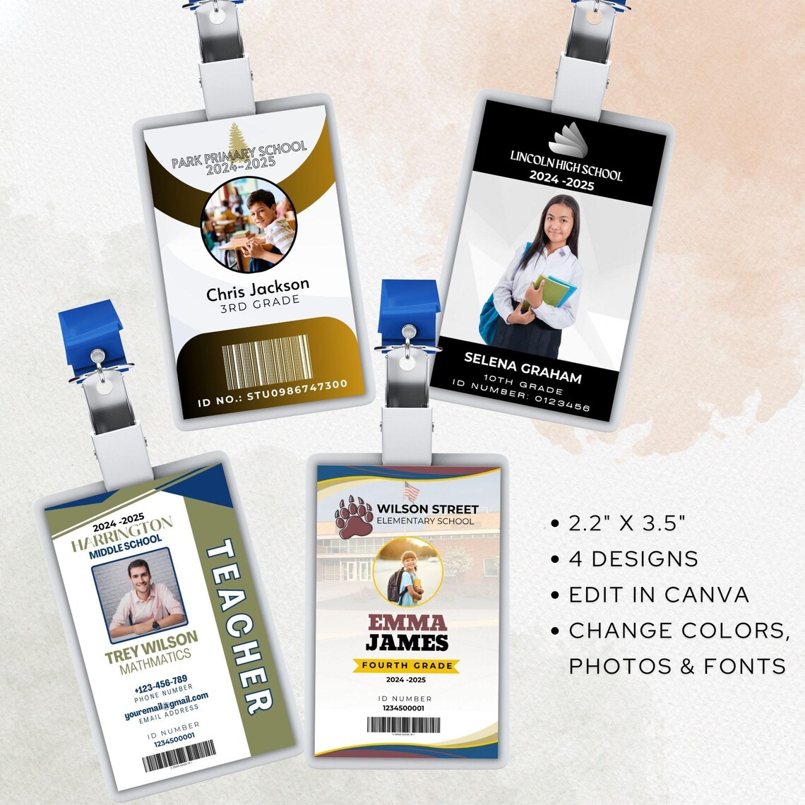 Student ID Card Template, ID Badge Canva Template, Employee ID Badge Editable Badge,teacher Id ...