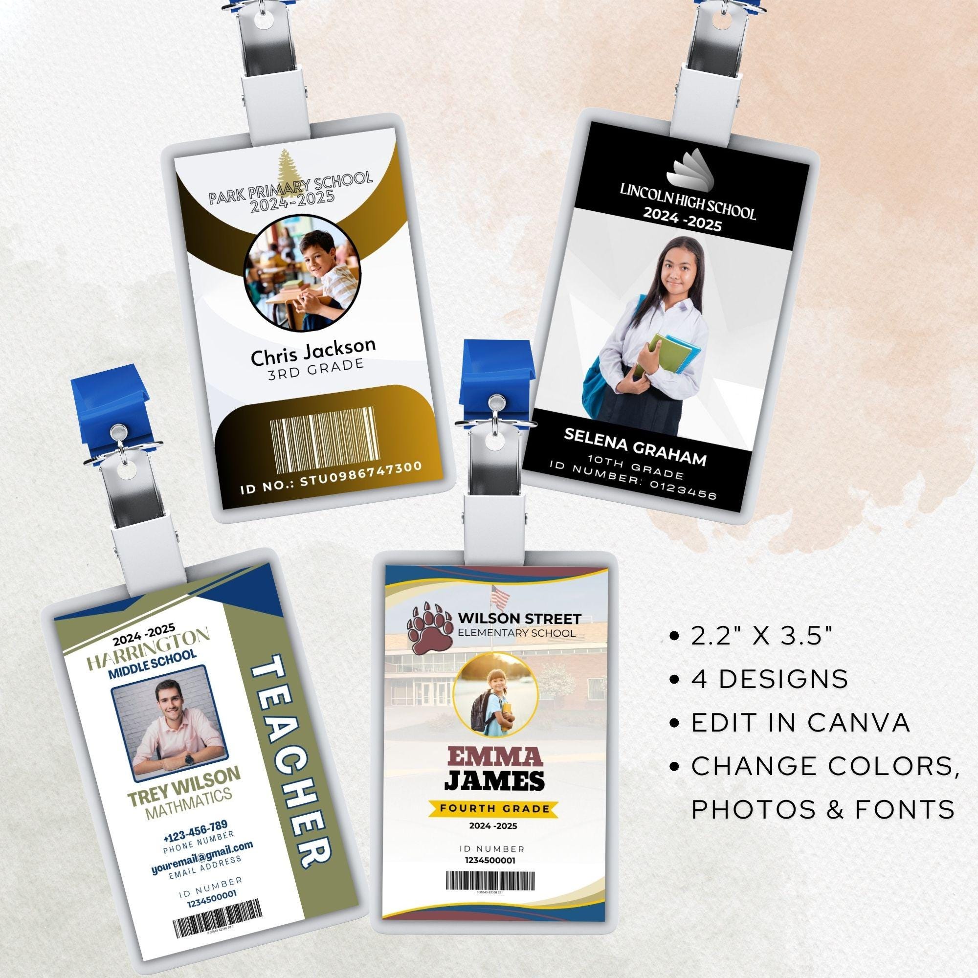 Student ID Card Template, ID Badge Canva Template, Employee ID Badge ...