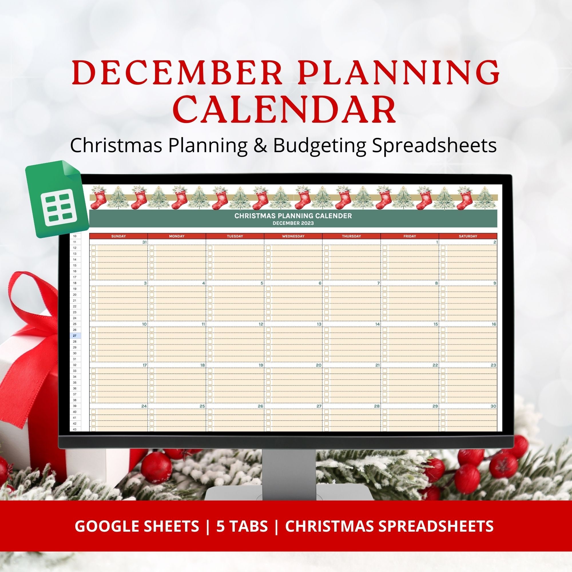 Christmas Planner Spreadsheet Google Sheets, Christmas Gift Spreadsheet ...