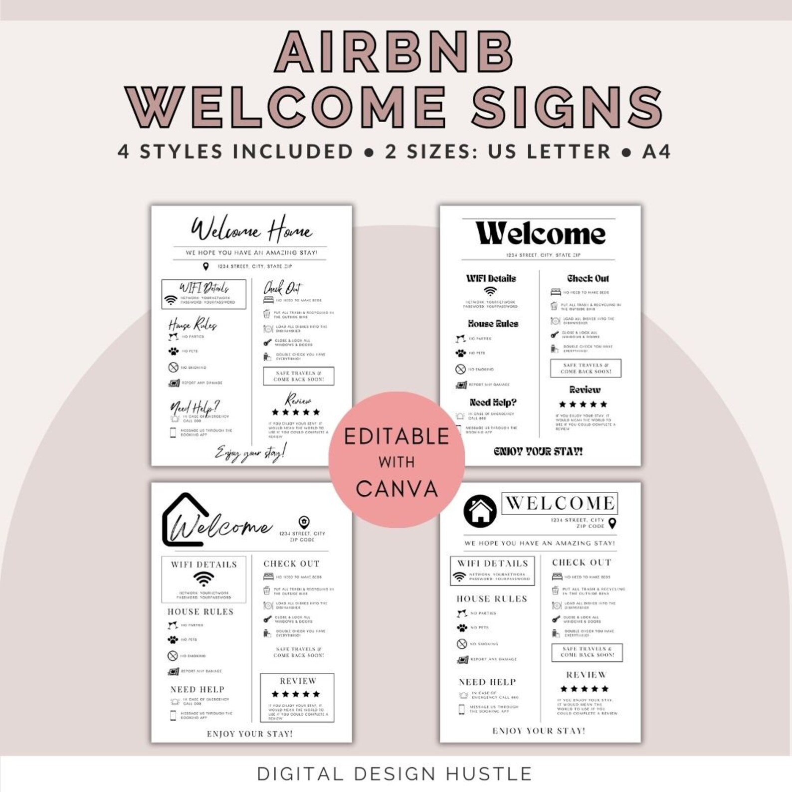 Airbnb Welcome Sign Simple,host Vacation Rental Printable,guest Arrival ...