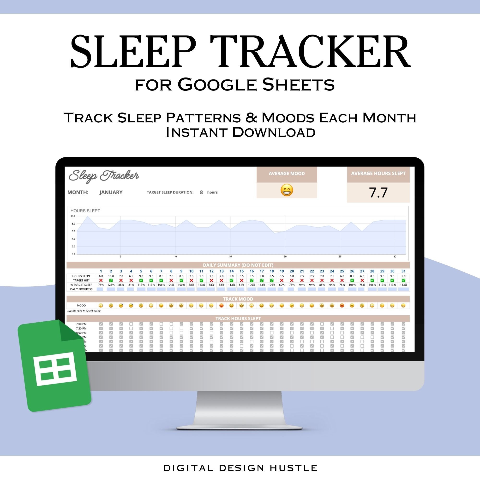 Sleep Tracker Google Sheets, Sleep Tracker Spreadsheet, Mood Tracker ...