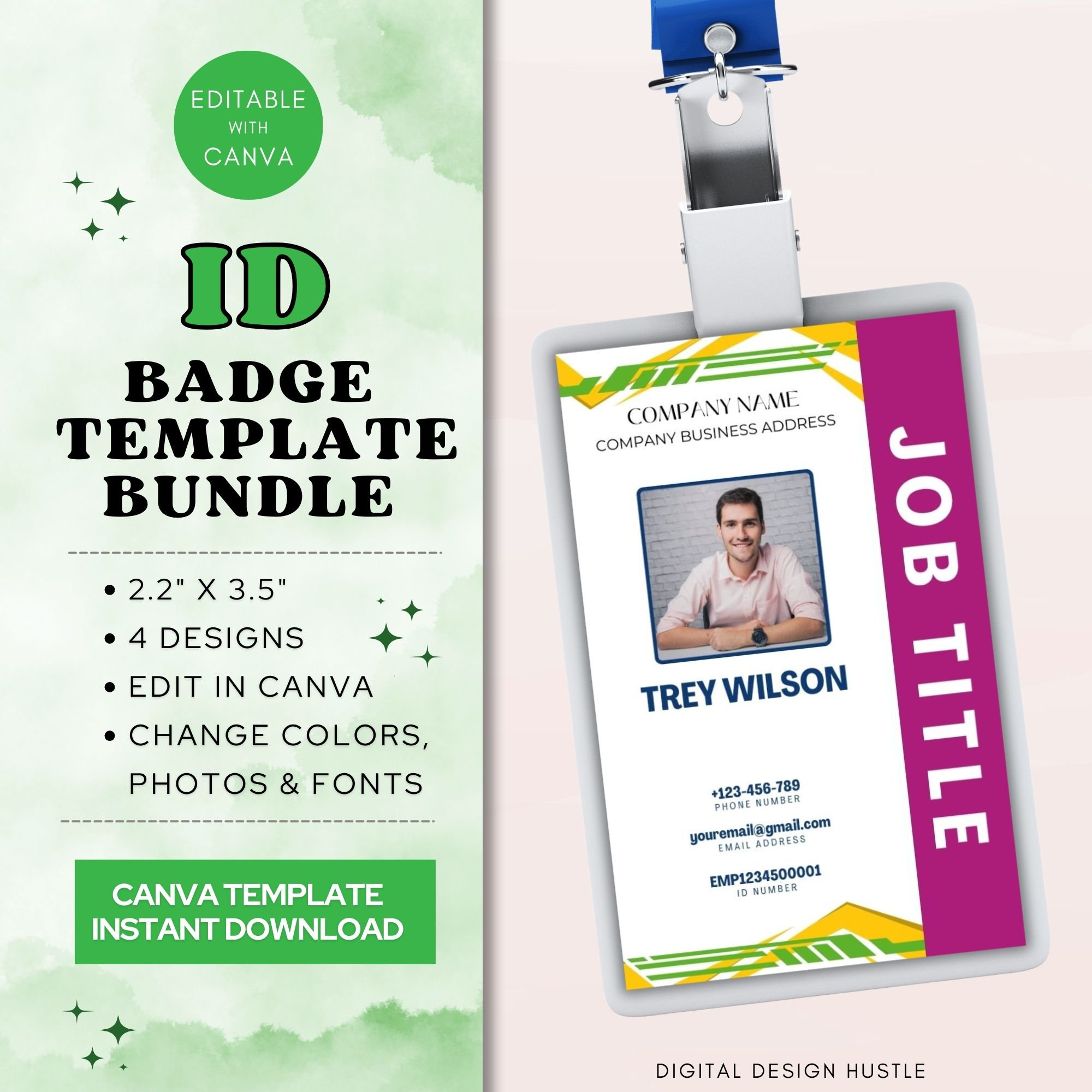 ID Badge Canva Template Employee ID Badge Editable Badge, Teacher Id ...