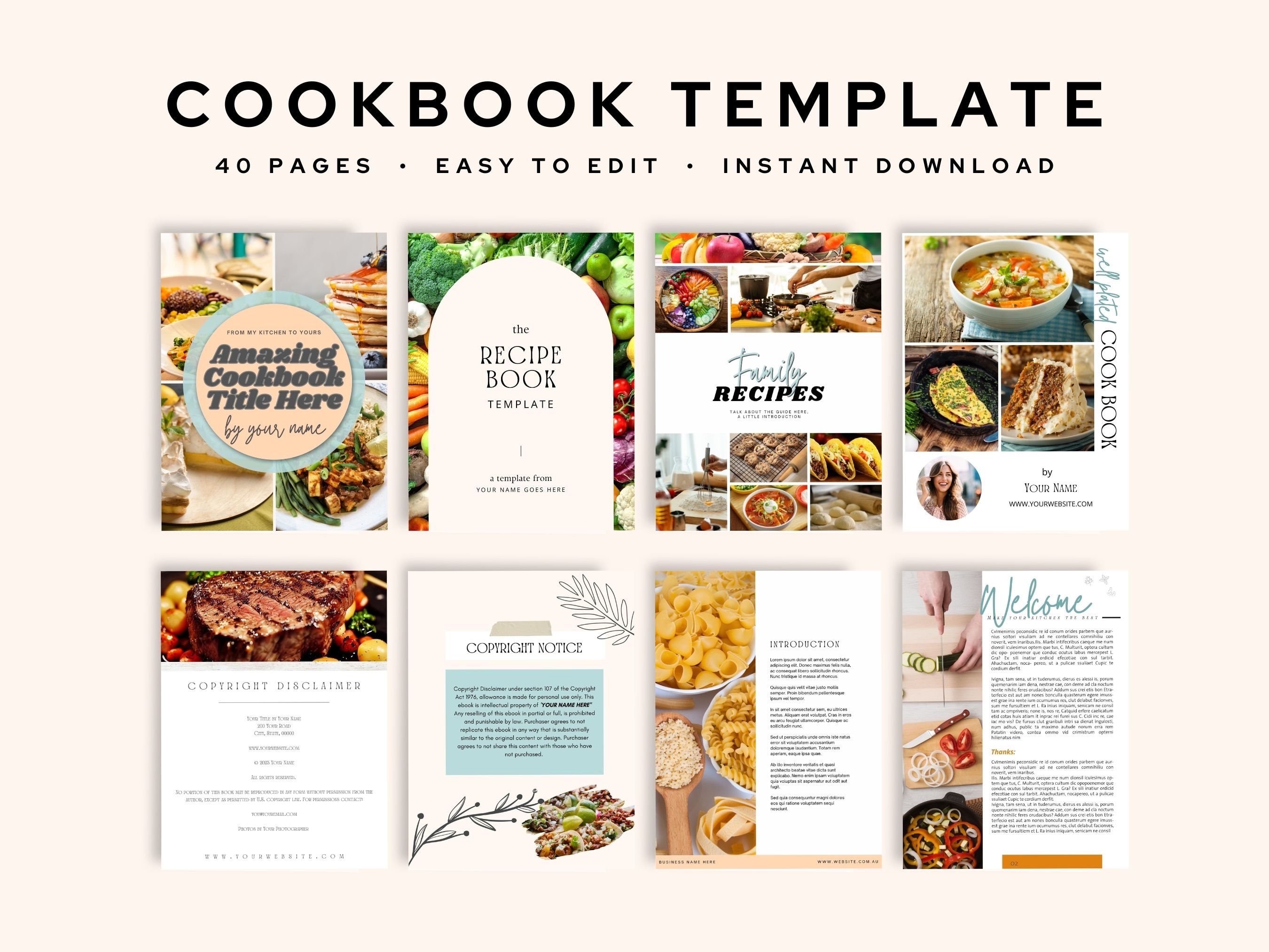Recipe Book Template, Cook Book Template Canva, Editable Recipe ...