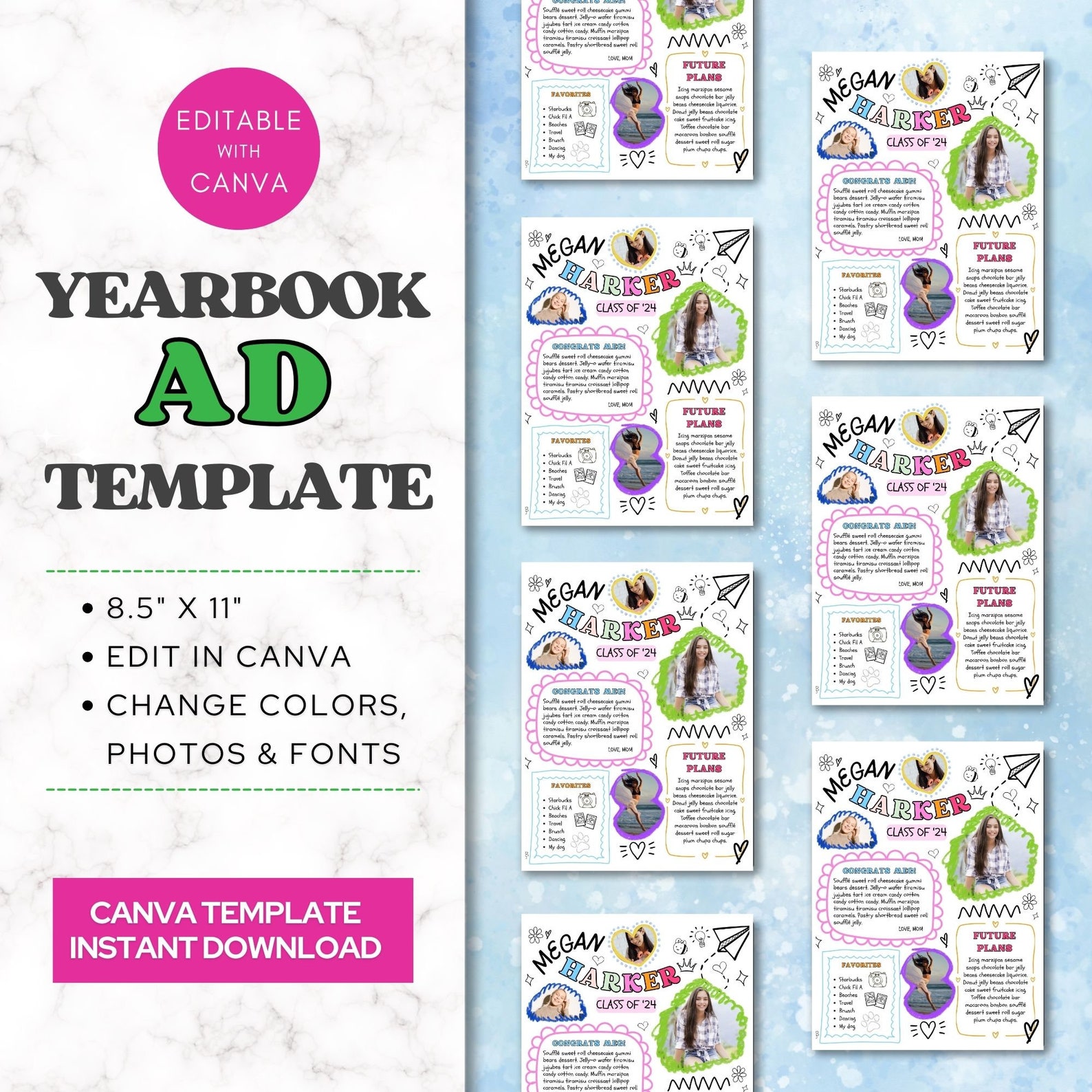 Yearbook Ad Canva Template, Full Page Senior Yearbook Ad Template ...
