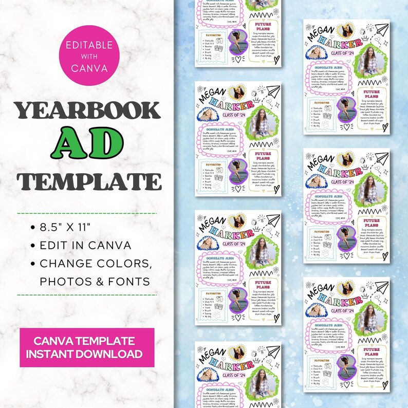 Yearbook Ad Canva Template, Full Page Senior Yearbook Ad Template ...