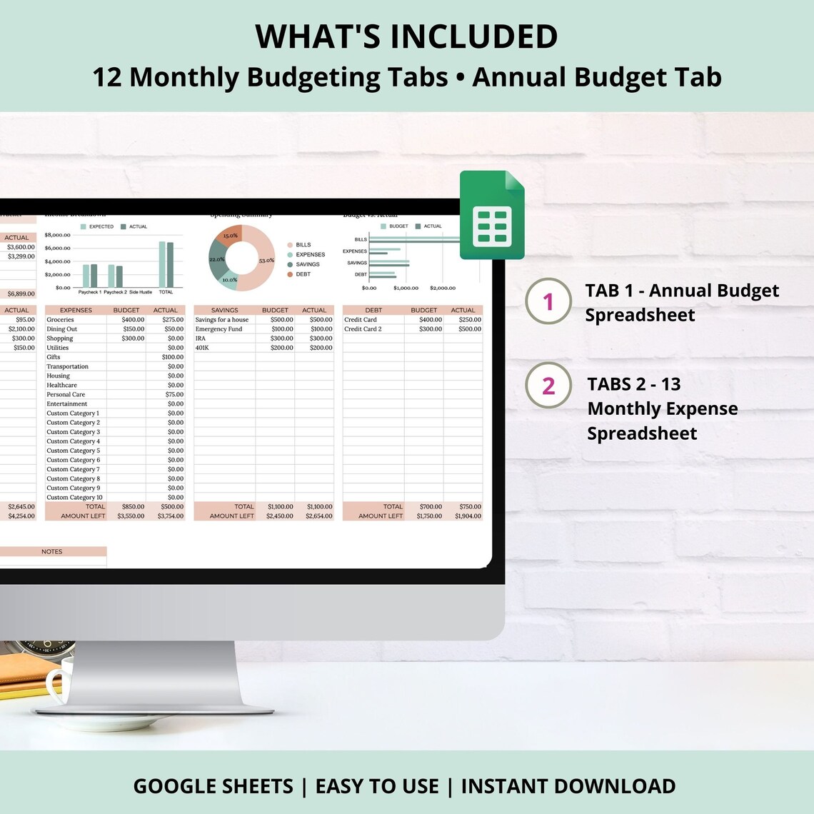 Annual Budget Spreadsheet, Annual Budget Planner Spreadsheet, Annual ...