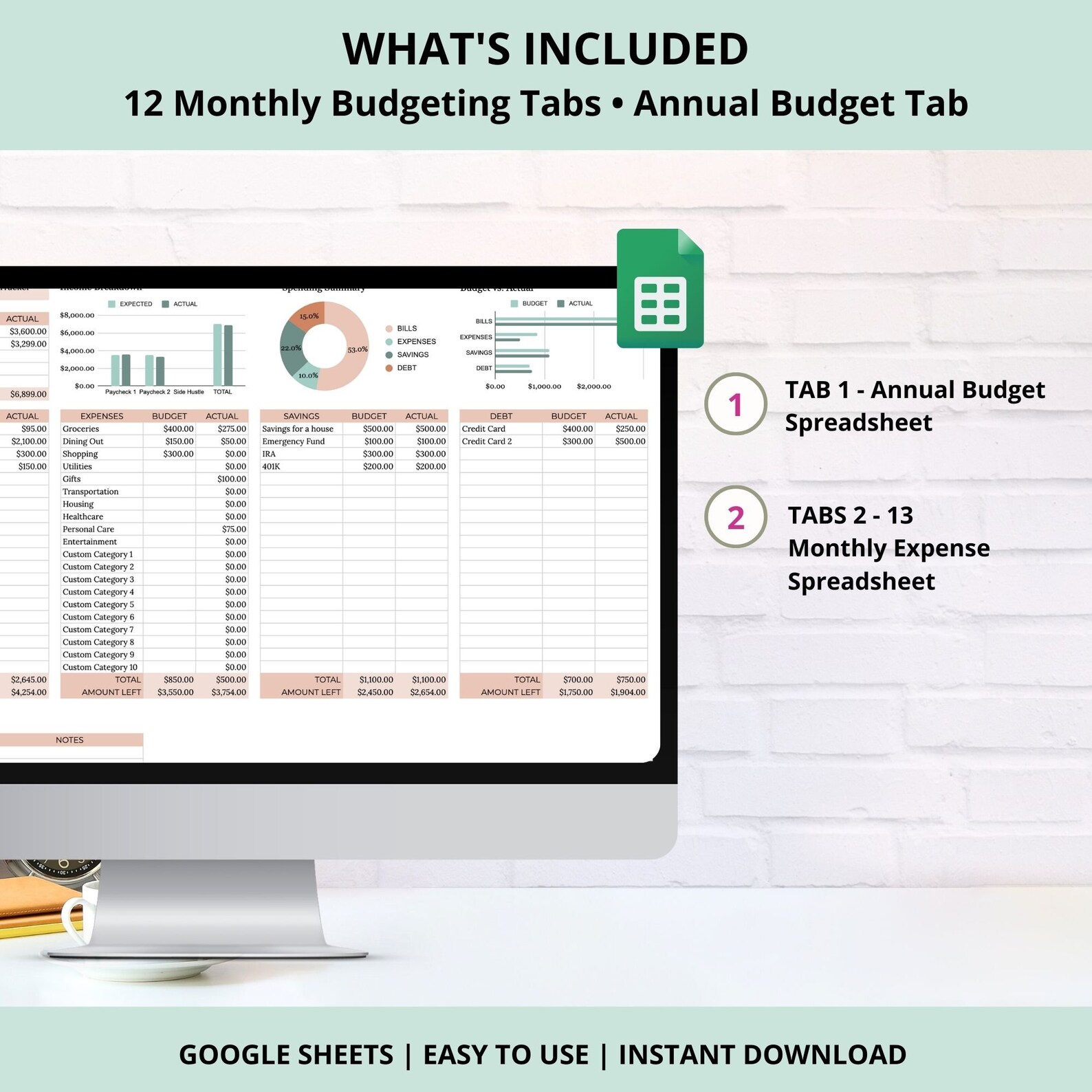 Annual Budget Spreadsheet, Annual Budget Planner Spreadsheet, Annual ...