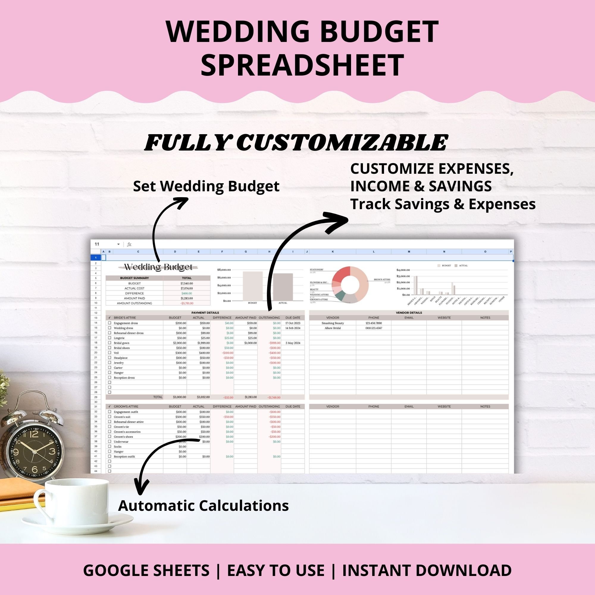 Wedding Budget Spreadsheet Google Sheets, Wedding Planning Budget ...