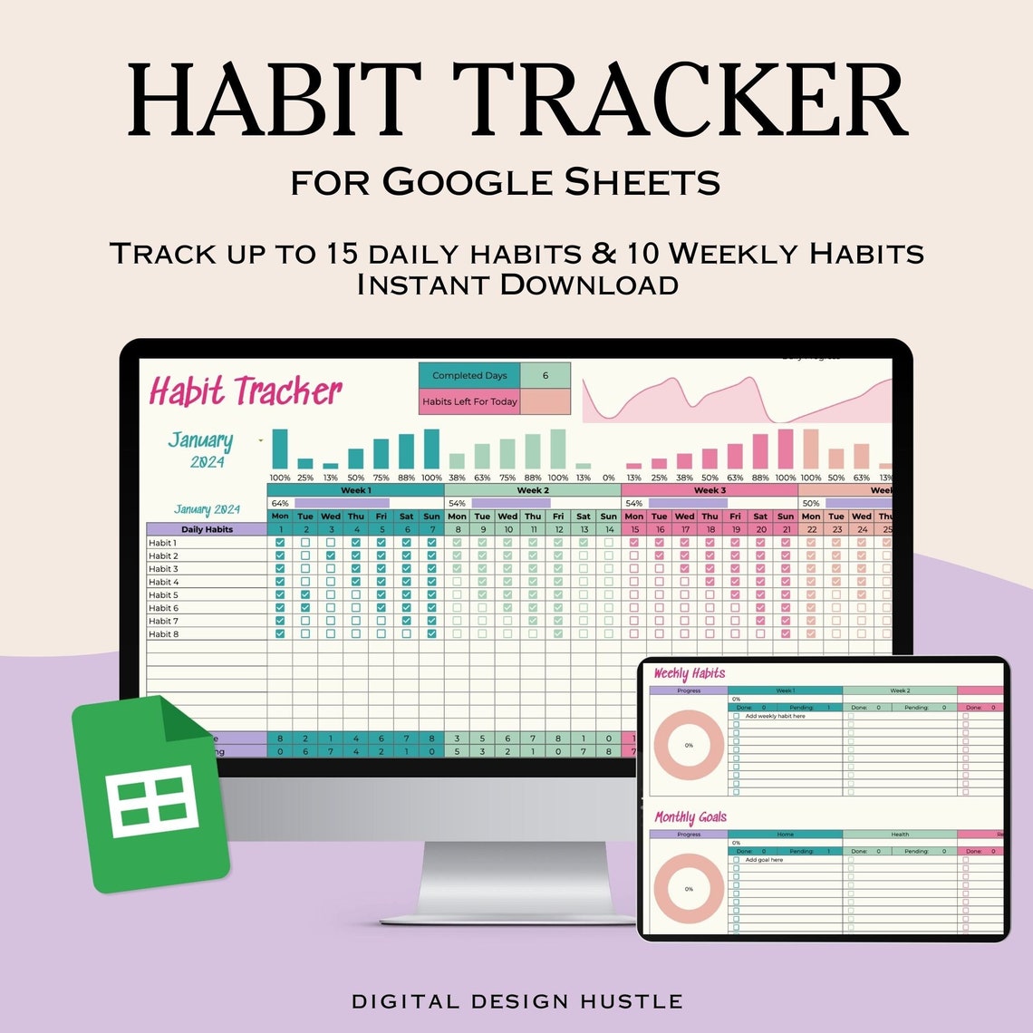 Habit Tracker Spreadsheet, Google Sheets Habit Tracker, Habit Tracker ...