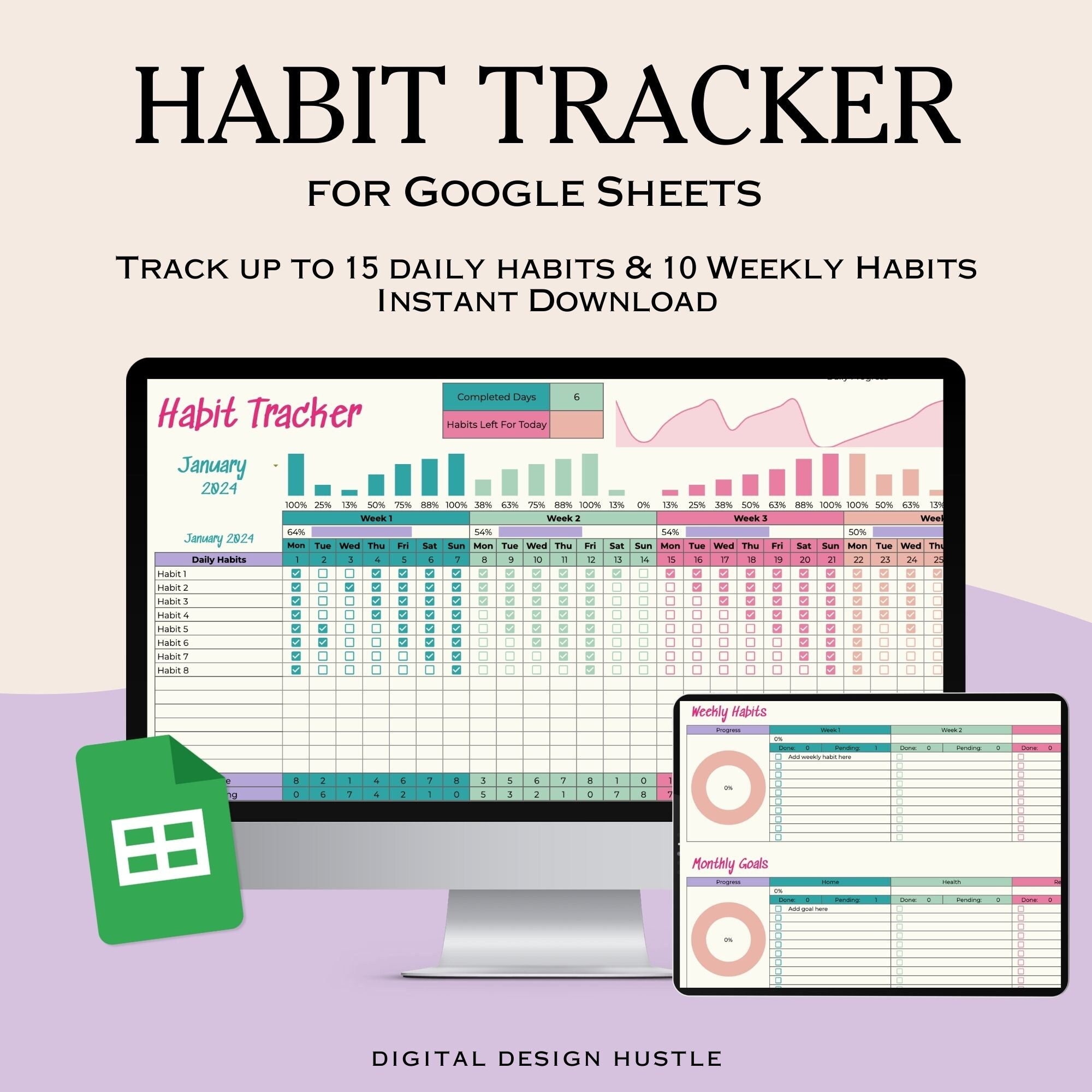 Habit Tracker Spreadsheet, Google Sheets Habit Tracker, Habit Tracker ...