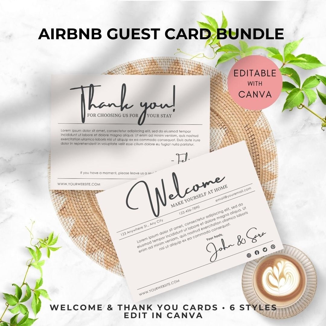 Airbnb Welcome and Thank You Card Bundle, Airbnb Host Card, Airbnb ...