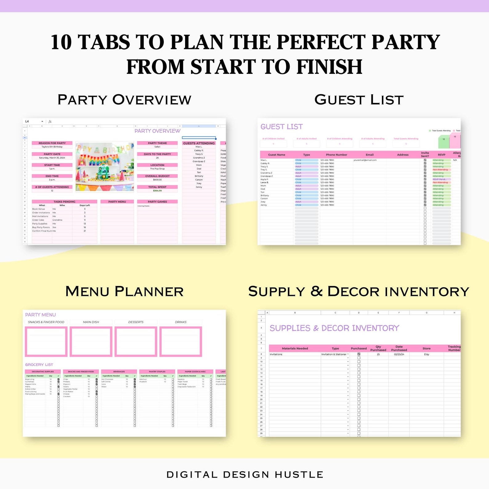 Digital Event Planner Spreadsheet, Google Sheets Birthday Planner ...