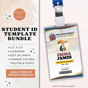 Student ID Card Template, ID Badge Canva Template, Employee ID Badge ...