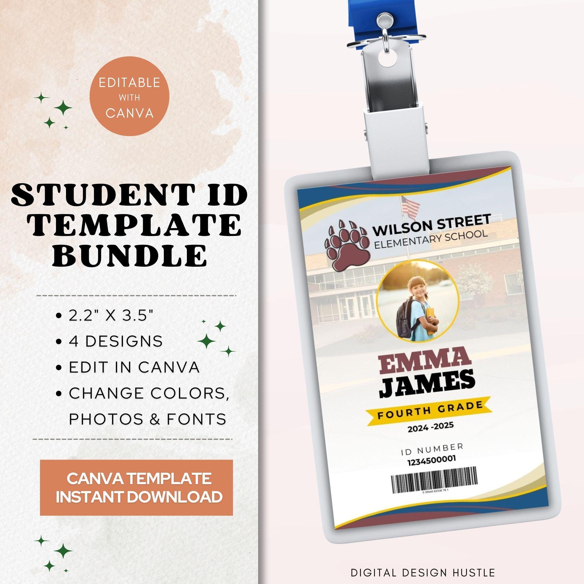Student ID Card Template, ID Badge Canva Template, Employee ID Badge ...