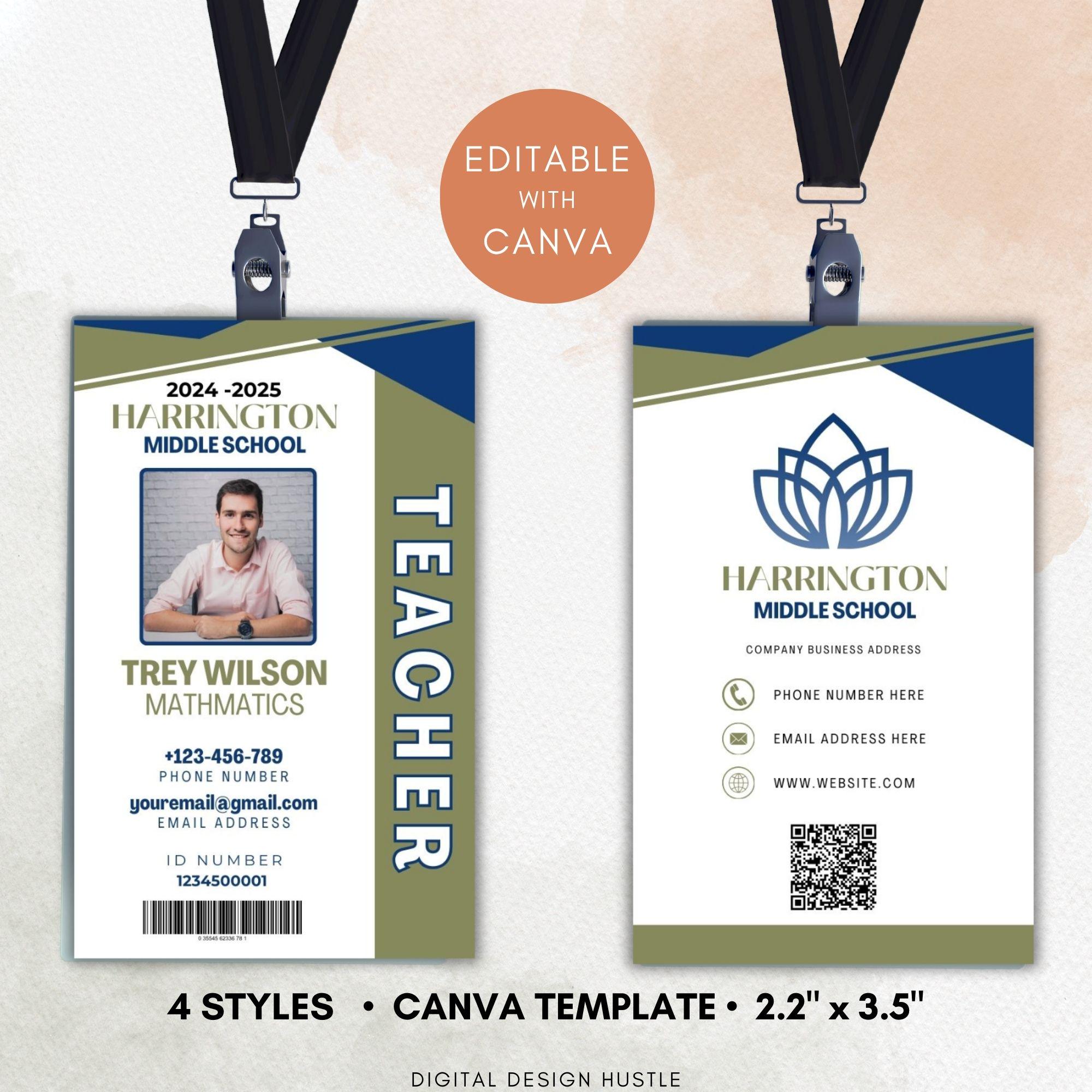 Student ID Card Template, ID Badge Canva Template, Employee ID Badge ...