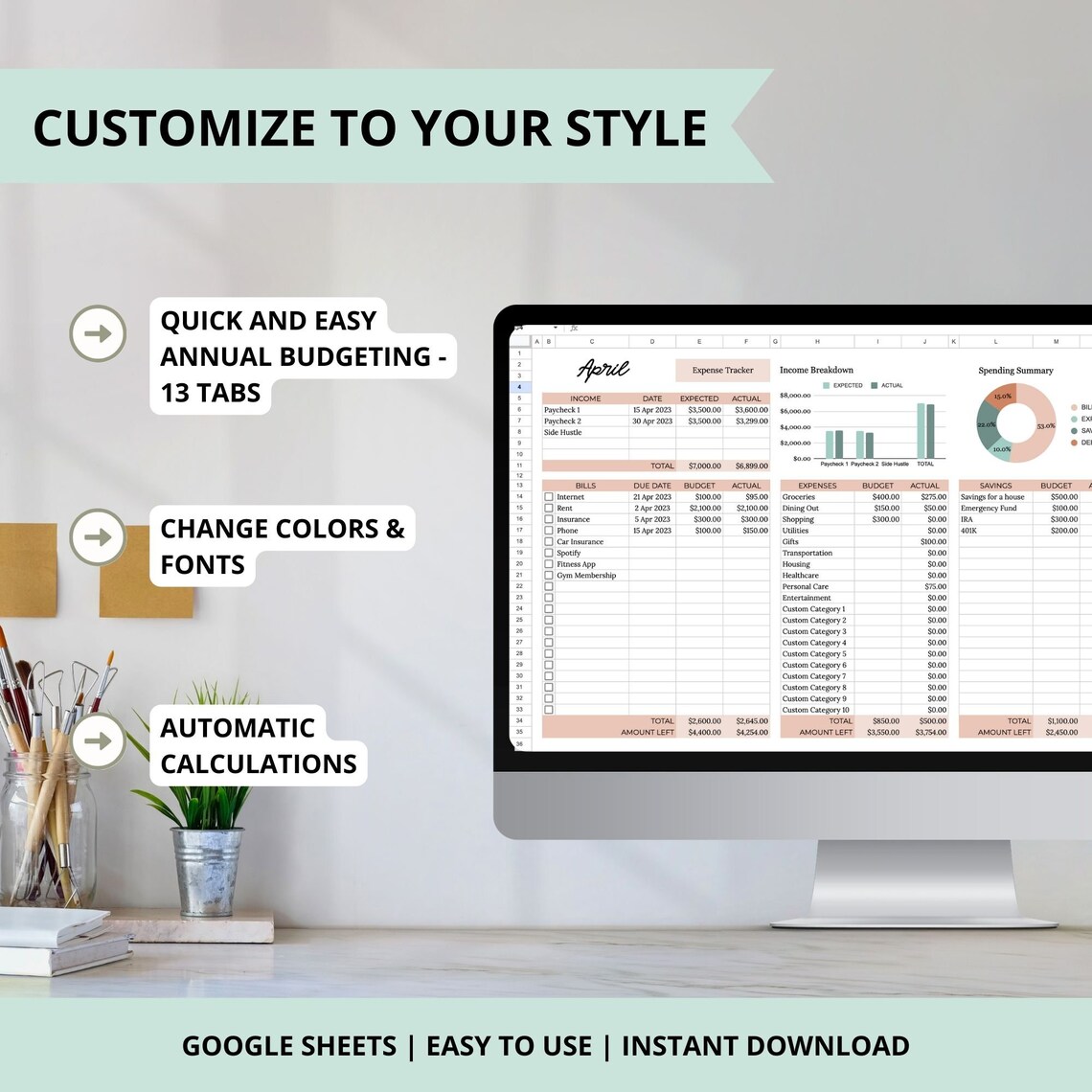 Annual Budget Spreadsheet, Annual Budget Planner Spreadsheet, Annual ...