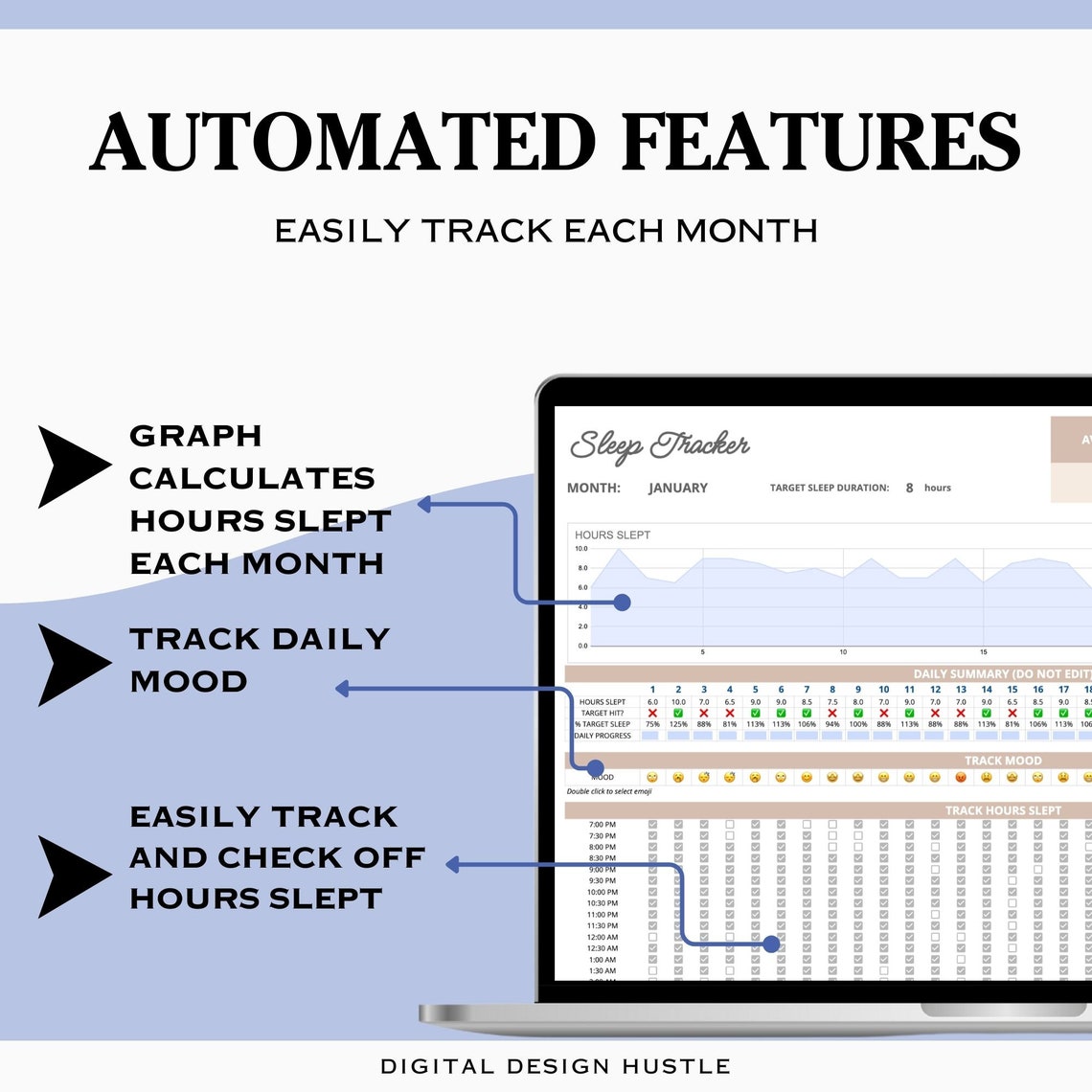 Sleep Tracker Google Sheets, Sleep Tracker Spreadsheet, Mood Tracker ...