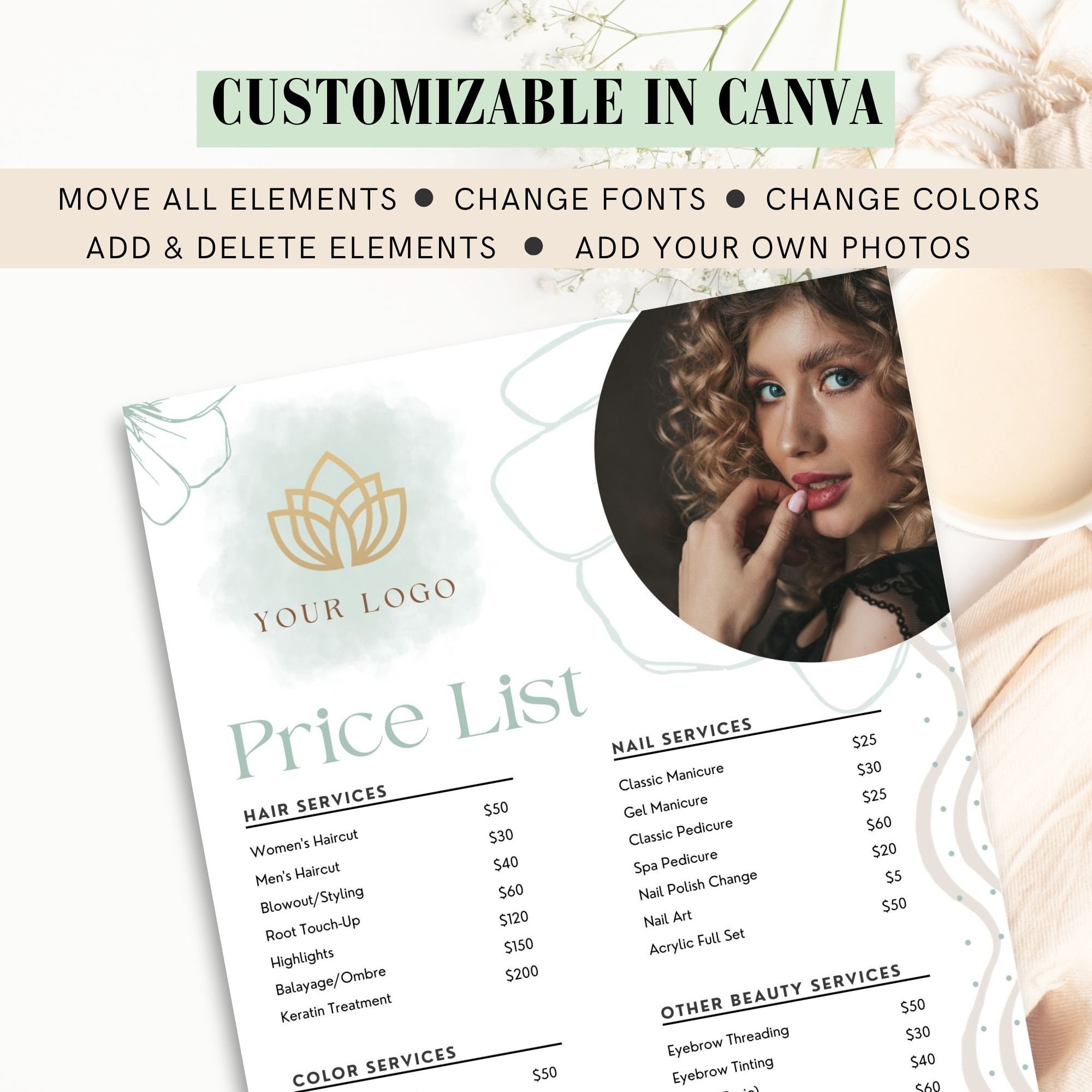 Editable Beauty Salon Price List Template, Canva Price Menu, Hair Salon ...