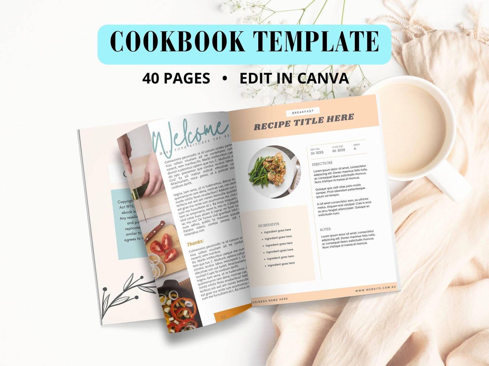 Recipe Book Template, Cook Book Template Canva, Editable Recipe ...