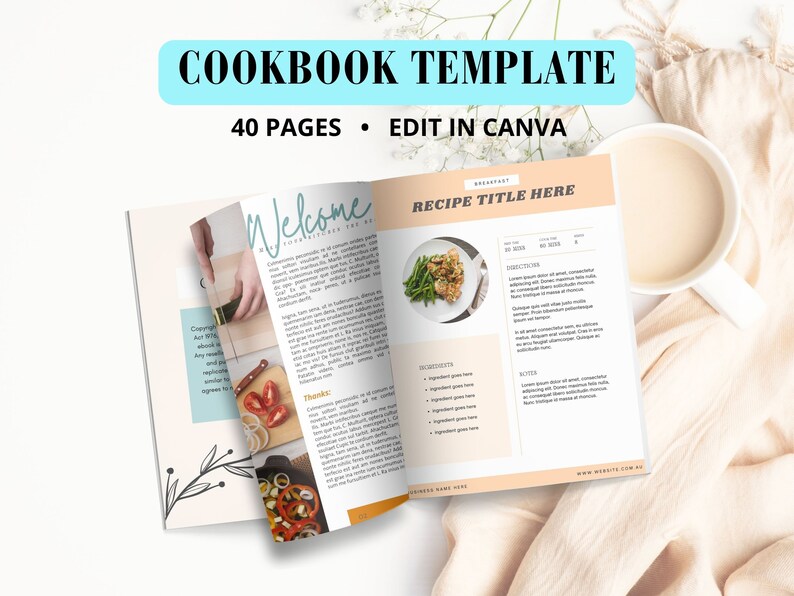 Recipe Book Template, Cook Book Template Canva, Editable Recipe ...
