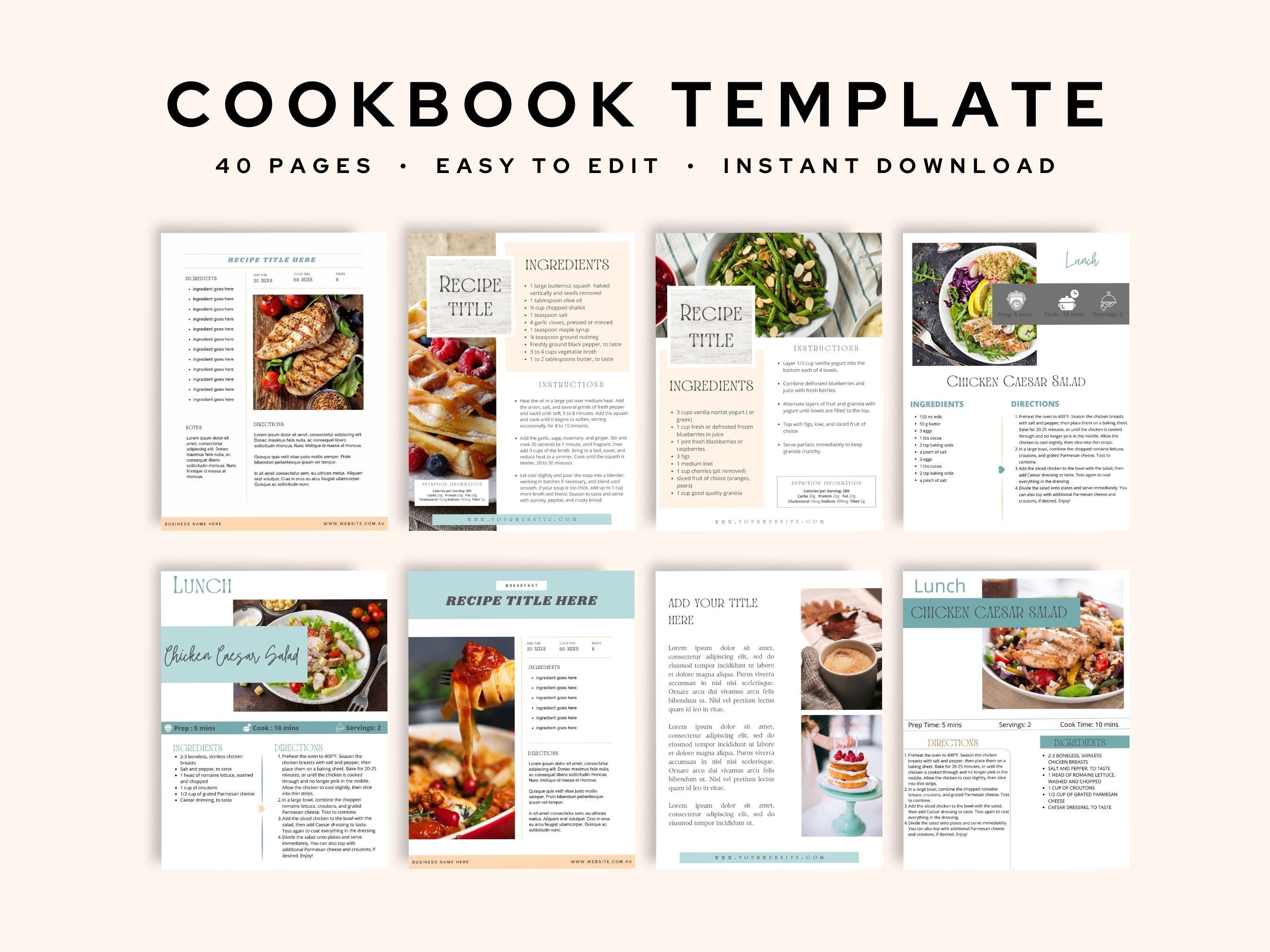 Recipe Book Template, Cook Book Template Canva, Editable Recipe ...