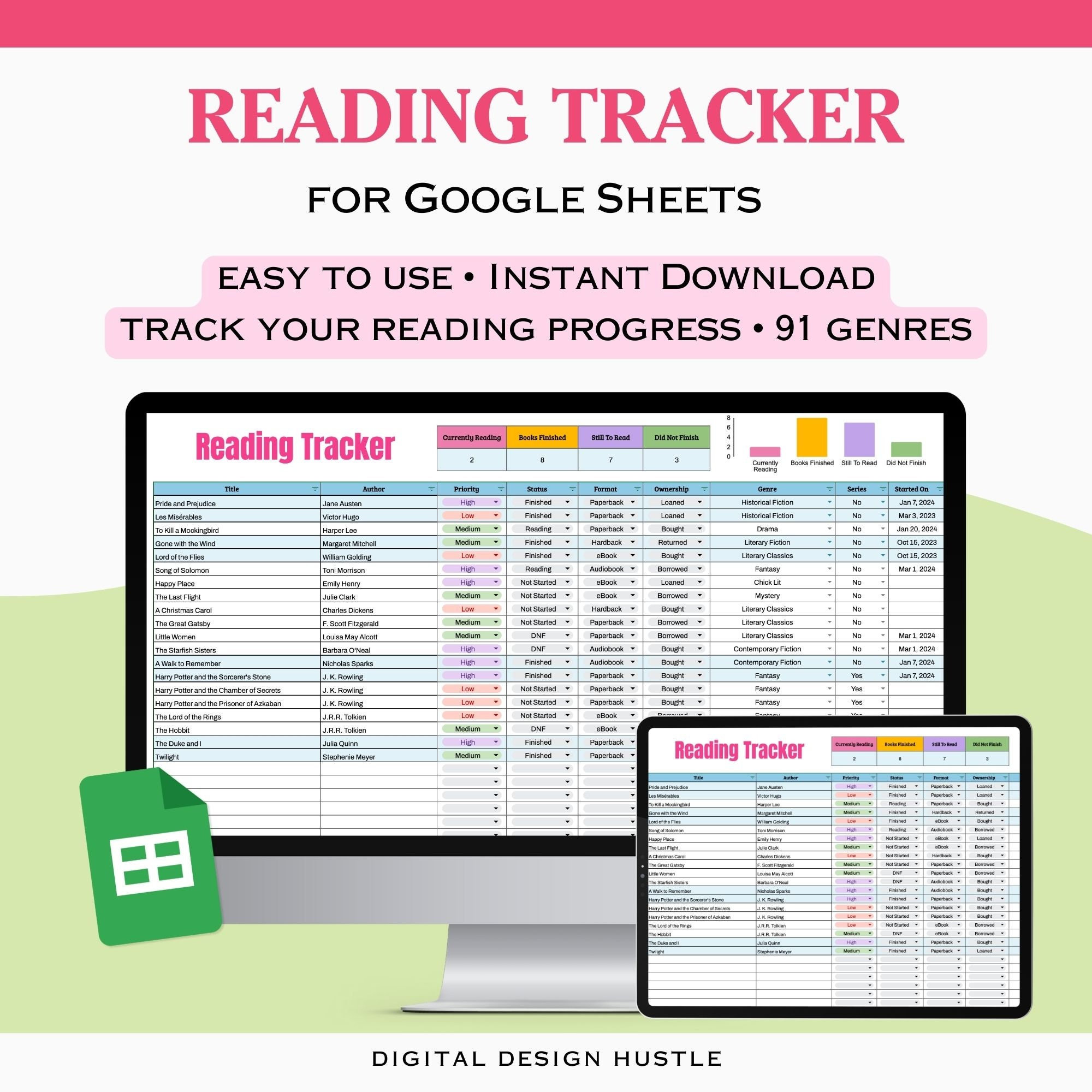Google Sheets Reading Tracker, Book Series Tracker Google Sheetsbook ...