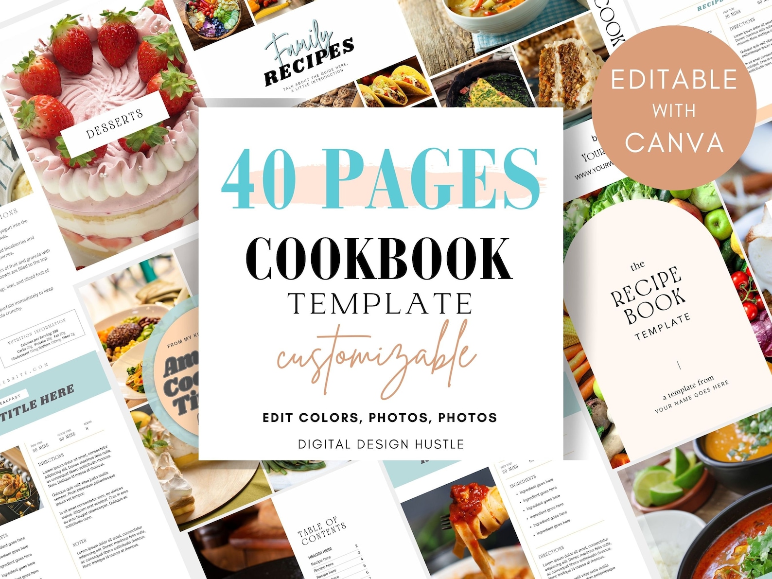 Recipe Book Template, Cook Book Template Canva, Editable Recipe ...