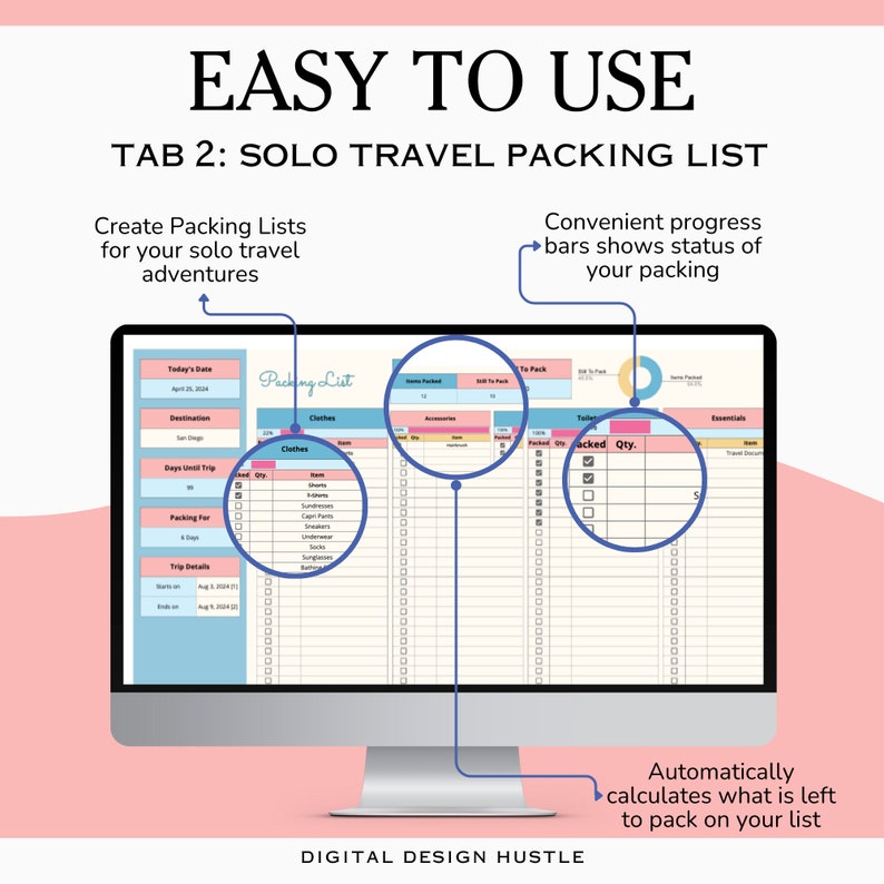 Daily Travel Itinerary Google Sheets, Packing List Template Google ...
