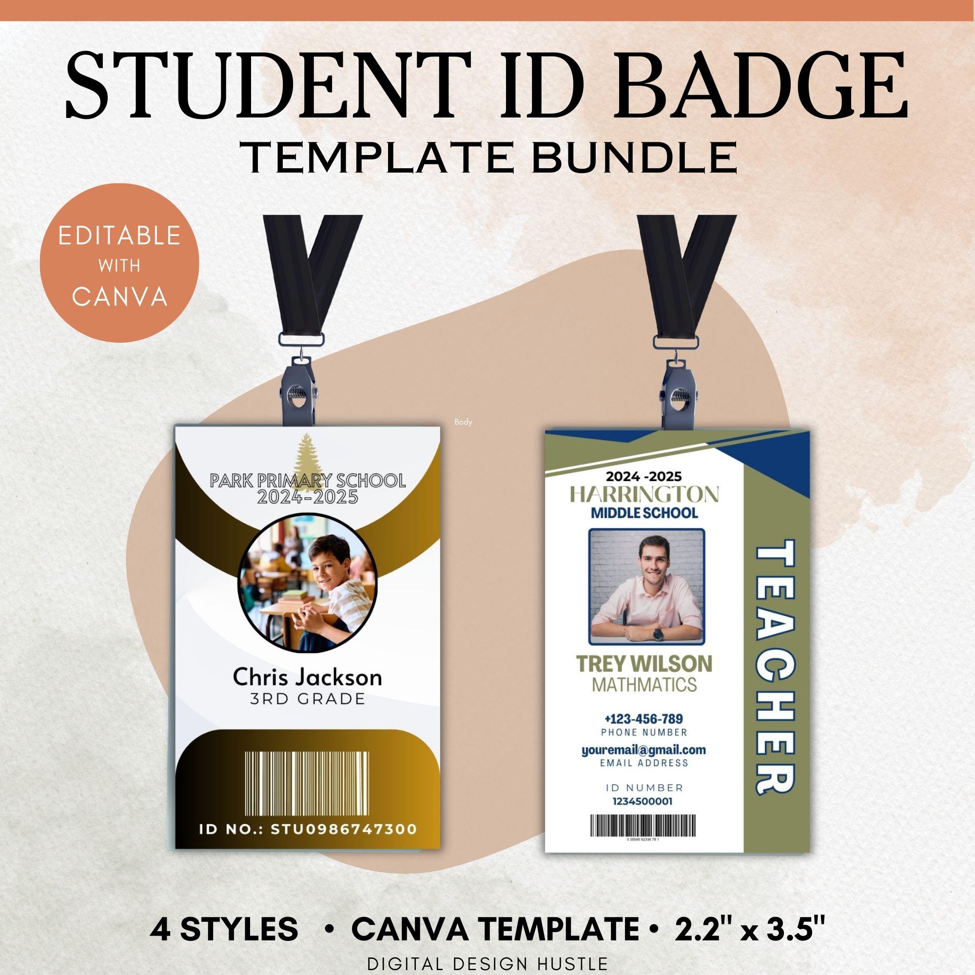 Student ID Card Template, ID Badge Canva Template, Employee ID Badge Editable Badge,teacher Id ...