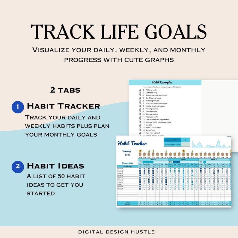Habit Tracker Spreadsheet, Google Sheets Habit Tracker, Goal Tracker ...