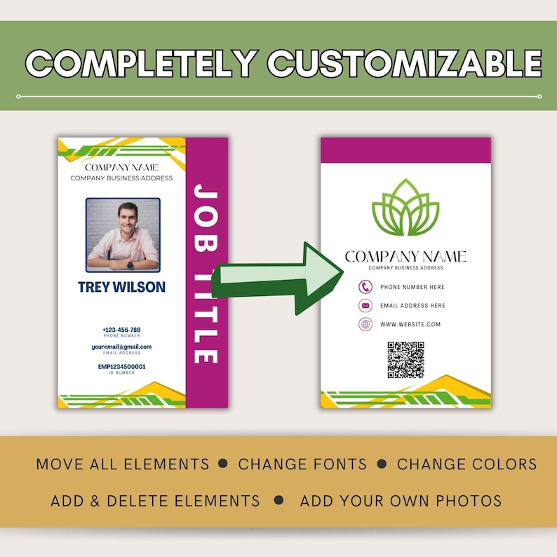 ID Badge Canva Template Employee ID Badge Editable Badge, Teacher Id ...