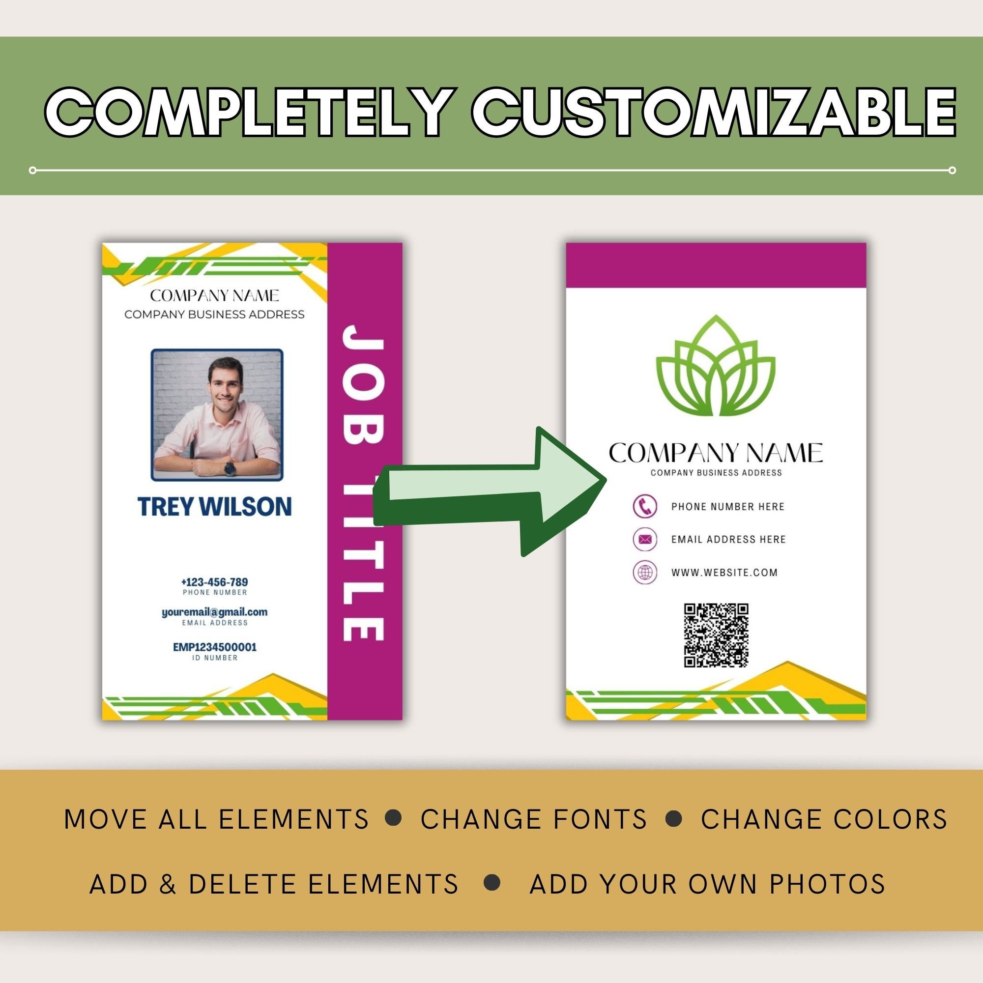 ID Badge Canva Template Employee ID Badge Editable Badge, Teacher Id ...