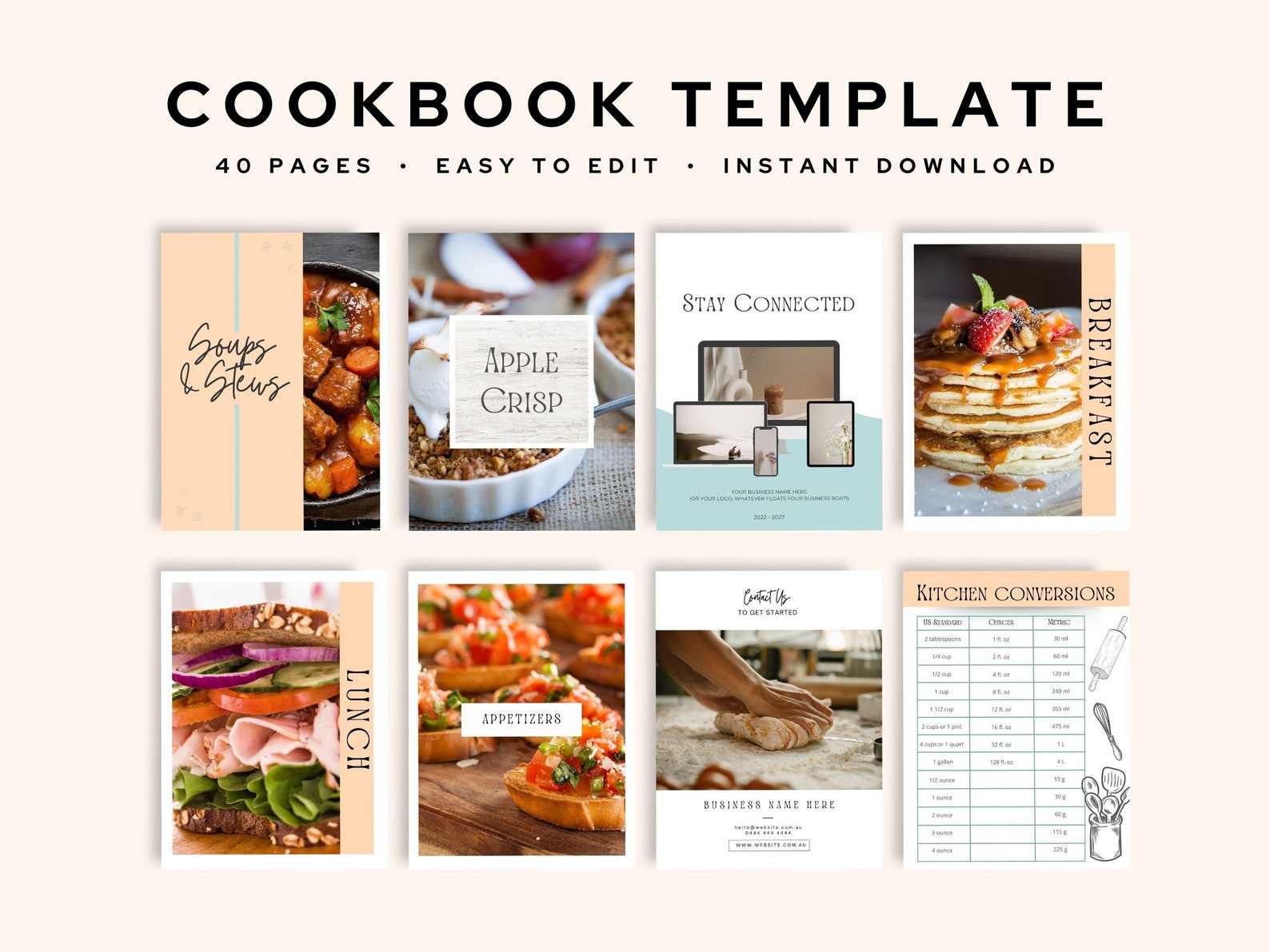 Recipe Book Template, Cook Book Template Canva, Editable Recipe ...