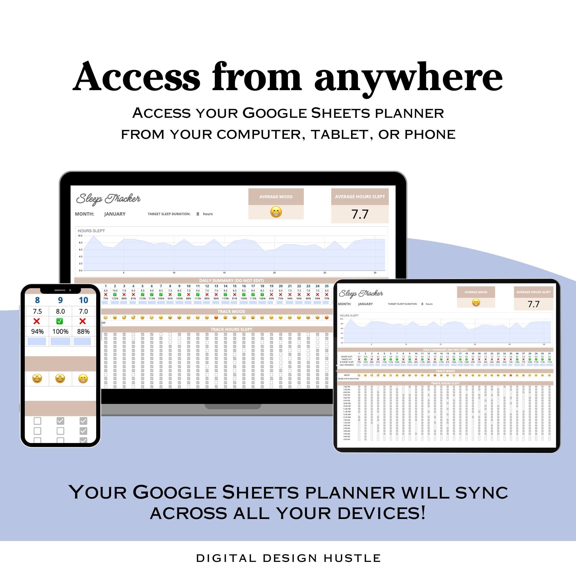 Sleep Tracker Google Sheets, Sleep Tracker Spreadsheet, Mood Tracker ...