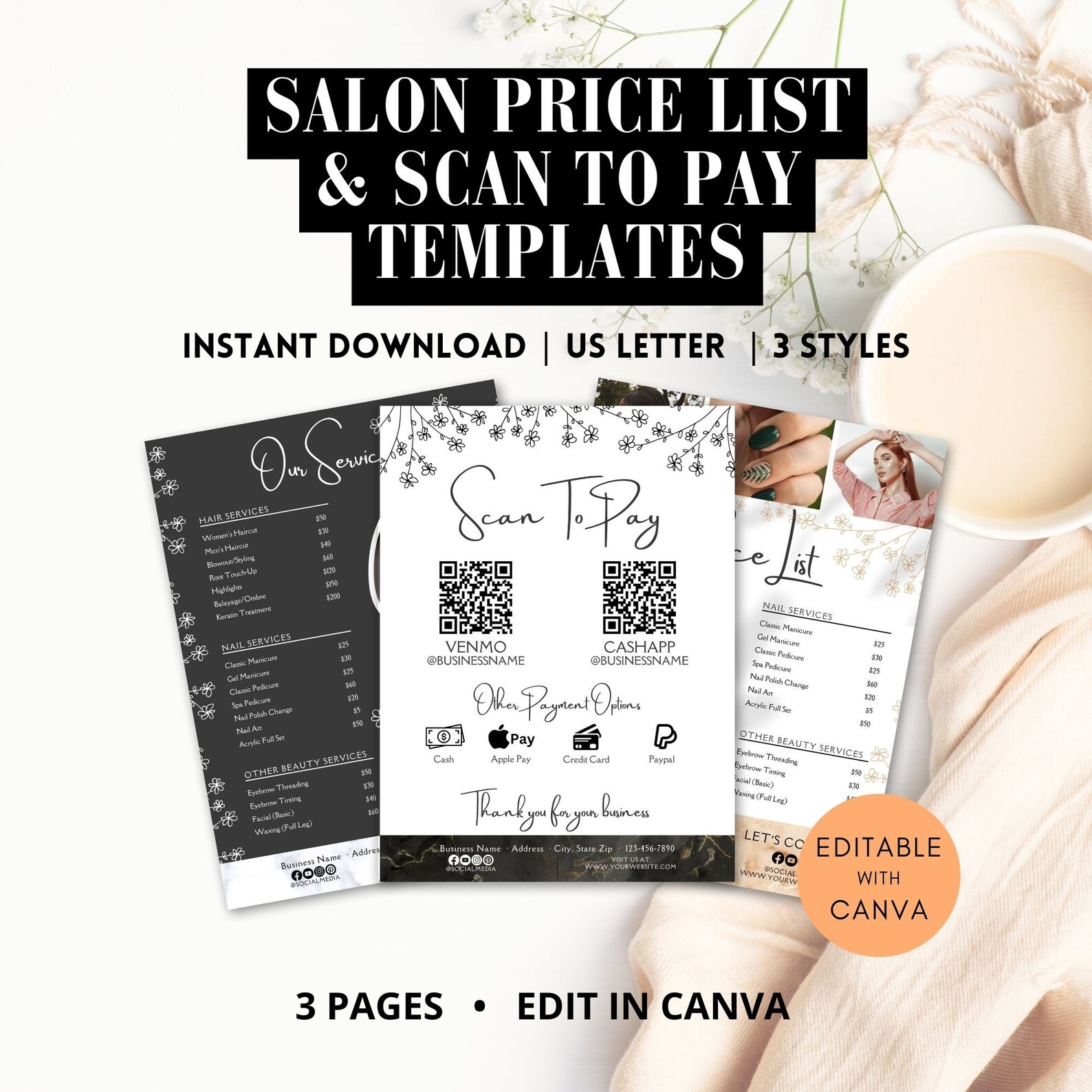 Editable Beauty Salon Price List Template, Canva Price Menu, Hair Salon ...