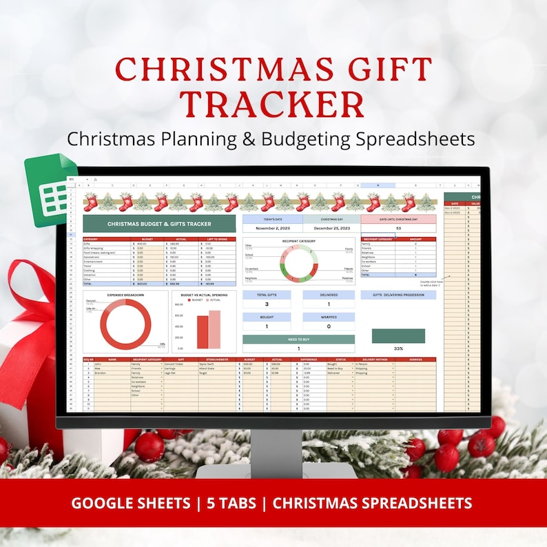 Christmas Planner Spreadsheet Google Sheets, Christmas Gift Spreadsheet ...