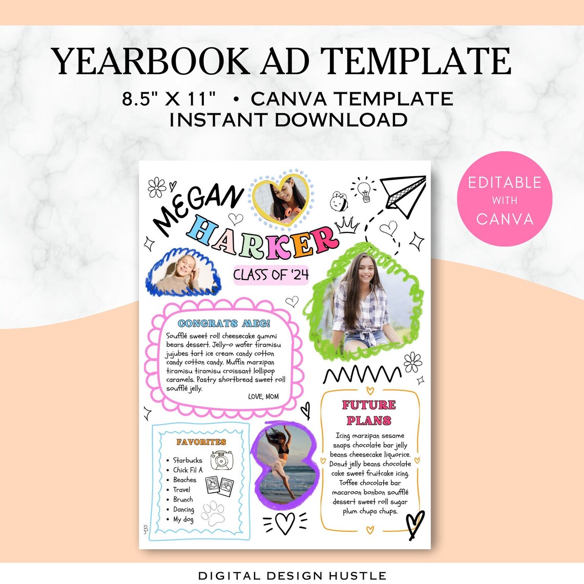 Yearbook Ad Canva Template, Full Page Senior Yearbook Ad Template ...