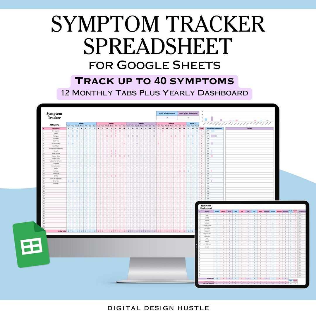 Symptom Tracker Google Sheets, Chronic Symptom Tracker, Symptom Journal ...