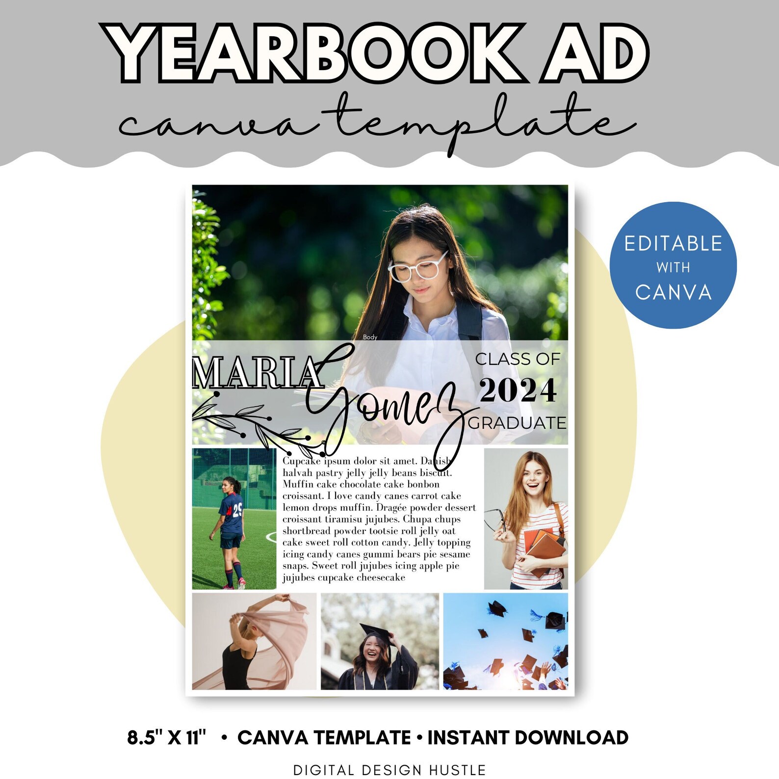 Yearbook Ad Canva Template, Full Page Senior Yearbook Ad Template ...