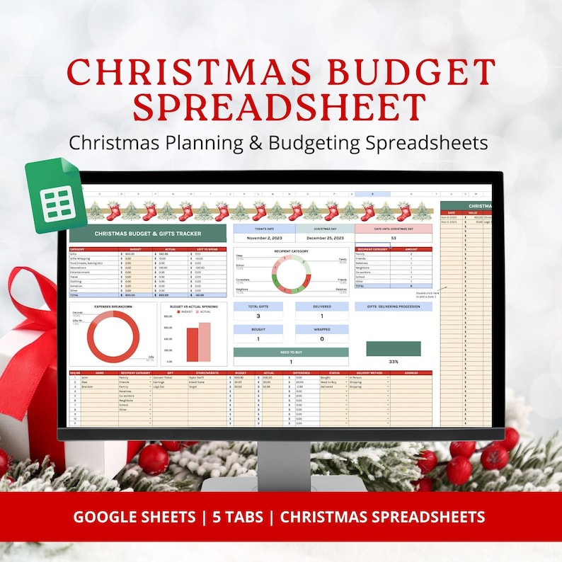 Christmas Planner Spreadsheet Google Sheets, Christmas Gift Spreadsheet ...