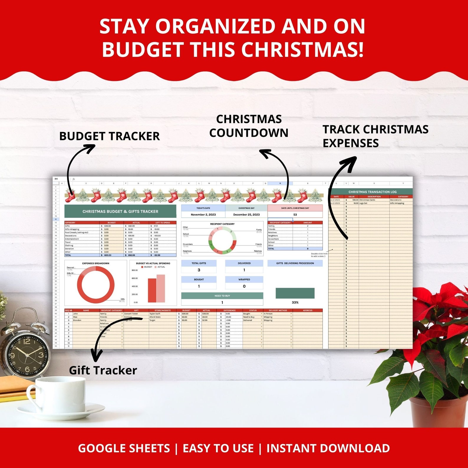 Christmas Planner Spreadsheet Google Sheets, Christmas Gift Spreadsheet ...