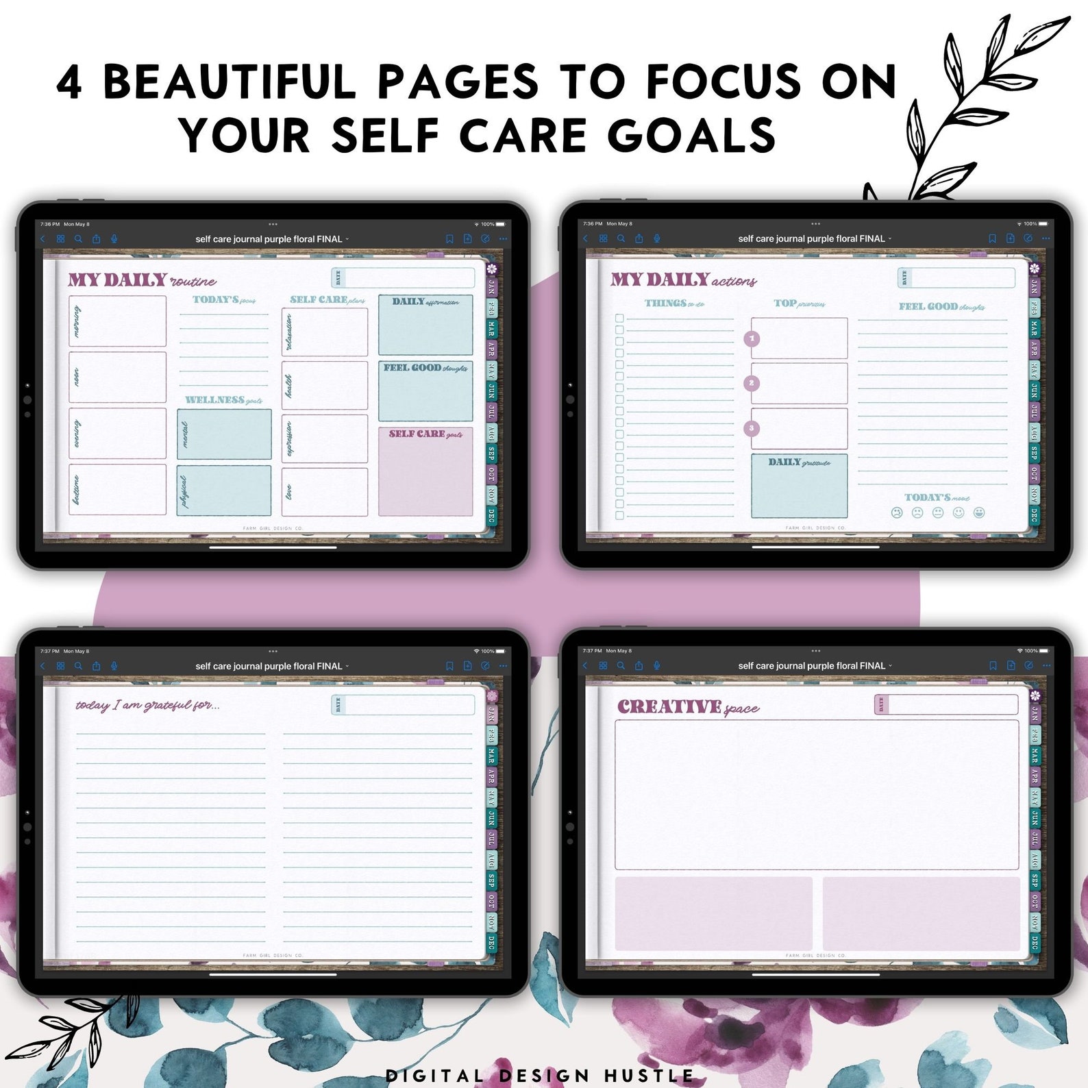 Digital Self Care Journal Self Care Planner Daily Self Care Wellness