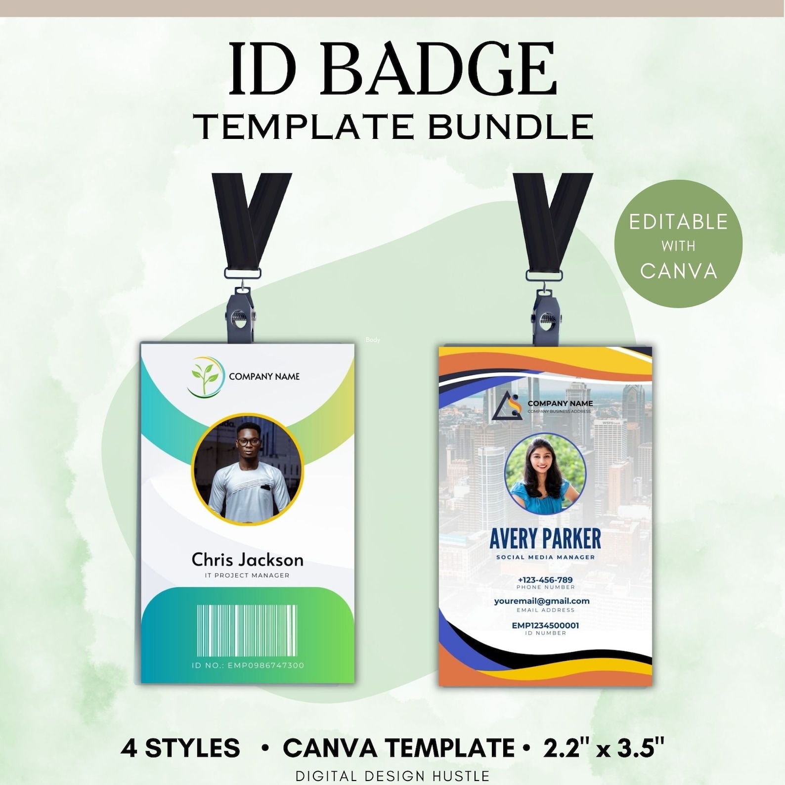 ID Badge Canva Template Employee ID Badge Editable Badge, Teacher Id ...