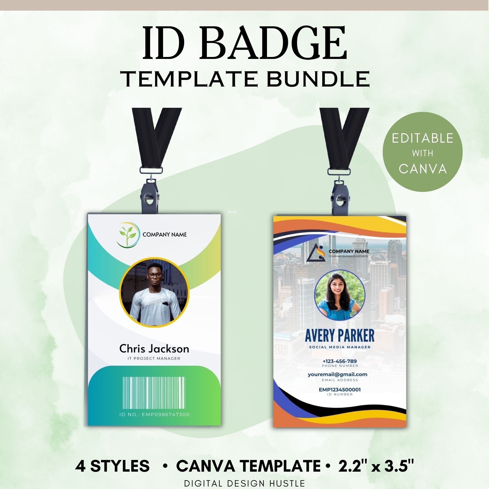 ID Badge Canva Template Employee ID Badge Editable Badge, Teacher Id ...